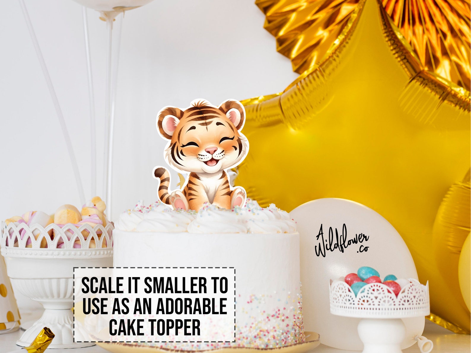 Tiger Watercolour Cupcake Topper, Animal Standee, Cute Forest Zoo Party ...