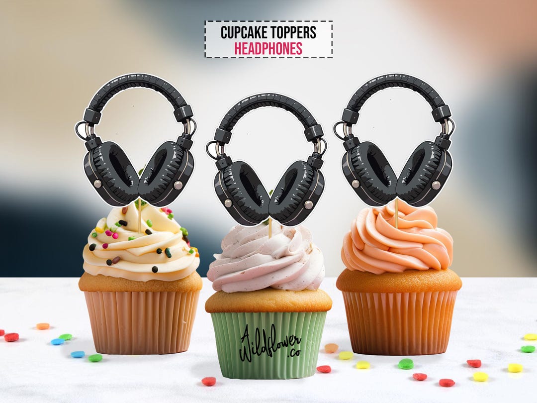 DJ Deejay Headphones Cupcake Toppers Party Decoration for Children Birthday, Music Gala, Wedding ...