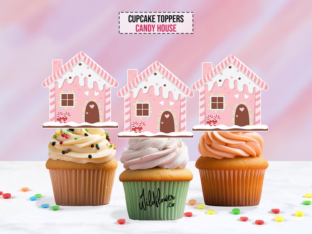 Pastel Pink Candy House Cupcake Toppers Party Decoration for Xmas ...
