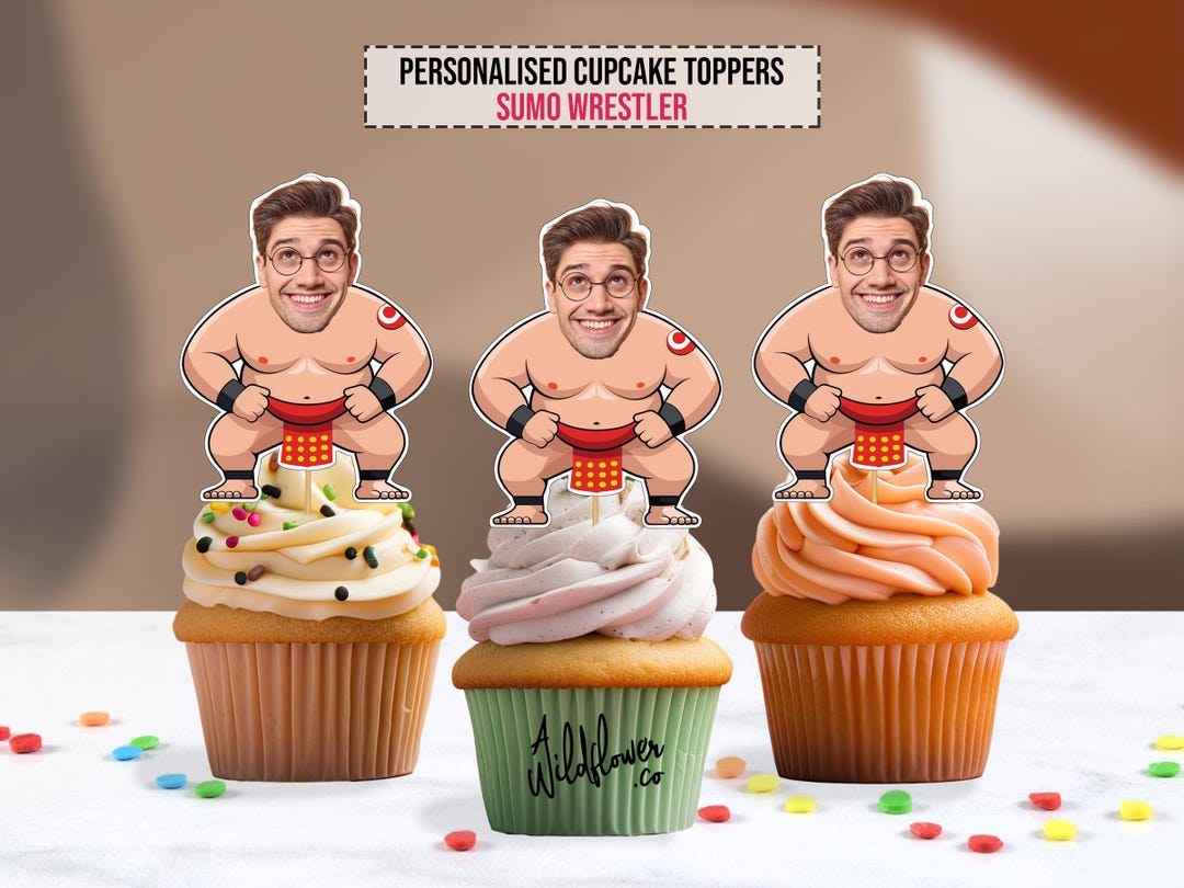 Sumo Wrestler Custom Face Cupcake Topper Party Decoration, Body Builder ...