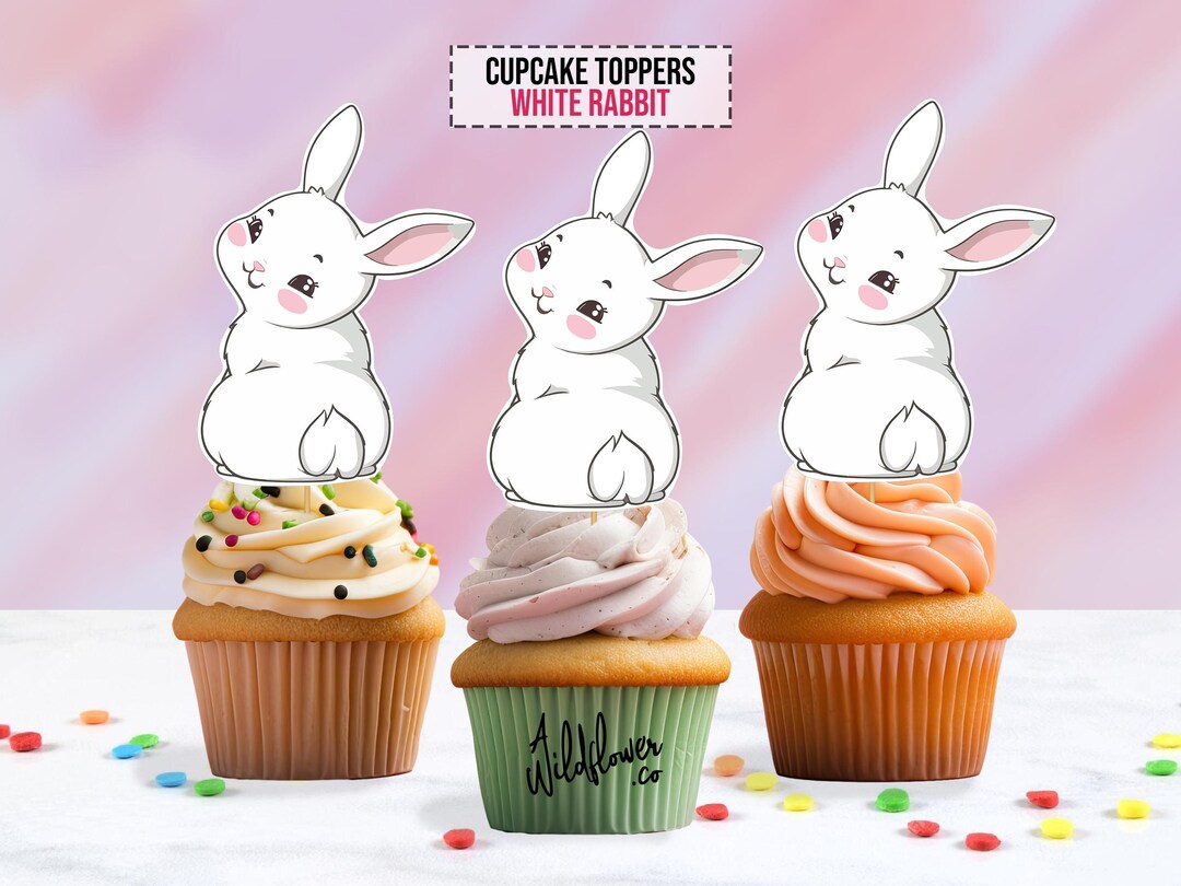 White Rabbit Cupcake Toppers Party Decoration for Children Birthday ...