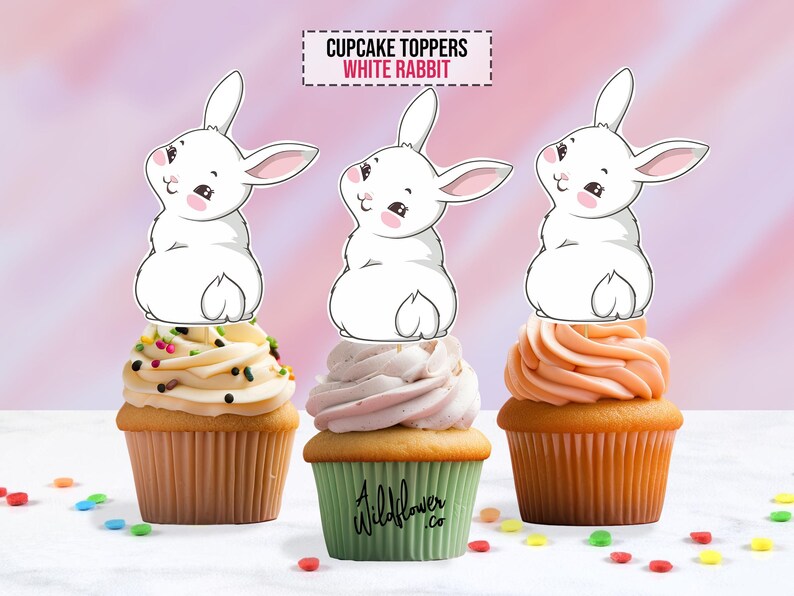 White Rabbit Cupcake Toppers Party Decoration for Children Birthday ...