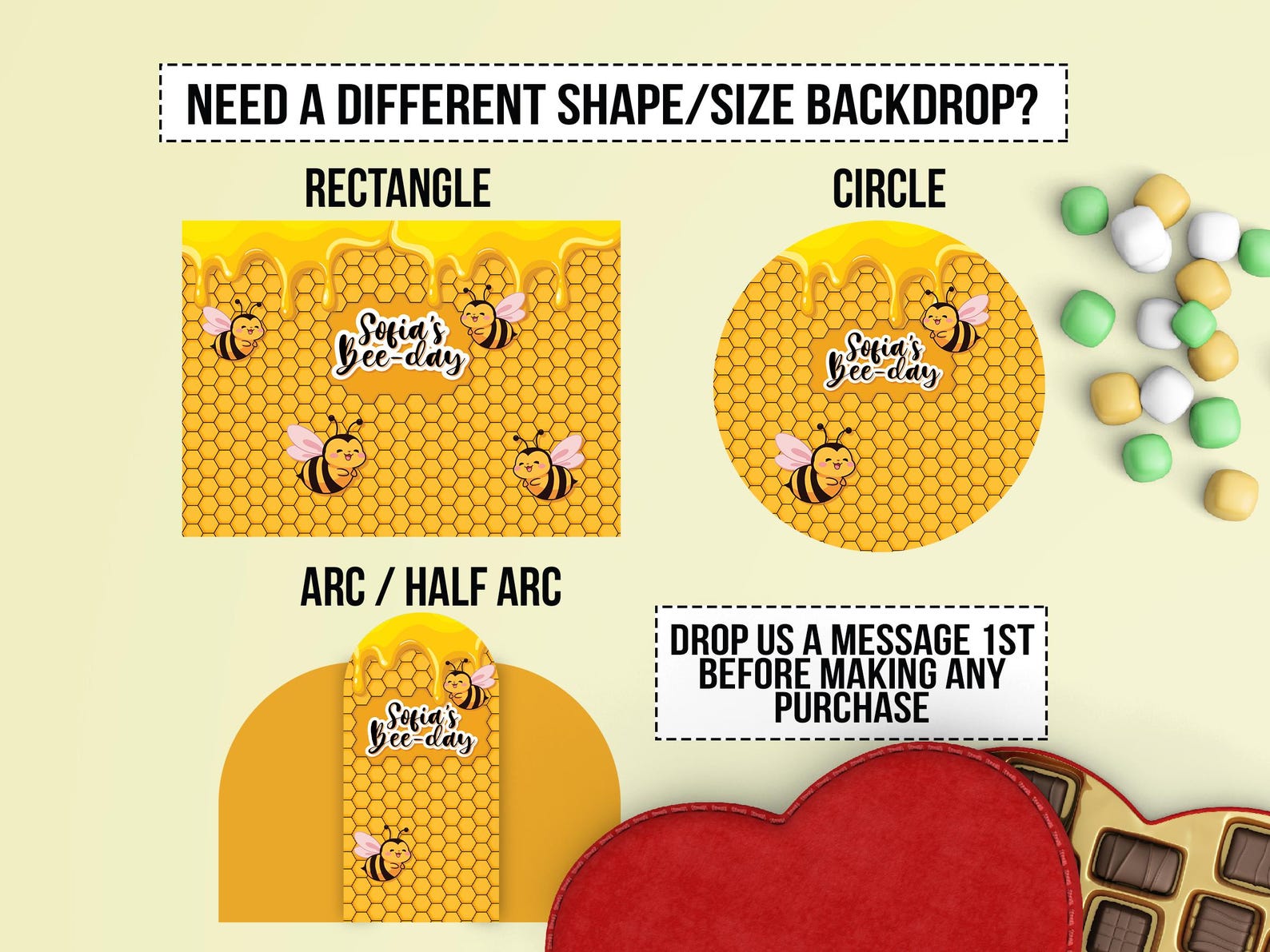 Bee Hive Custom Name Arch Backdrop Decoration Standee, Party Booth ...