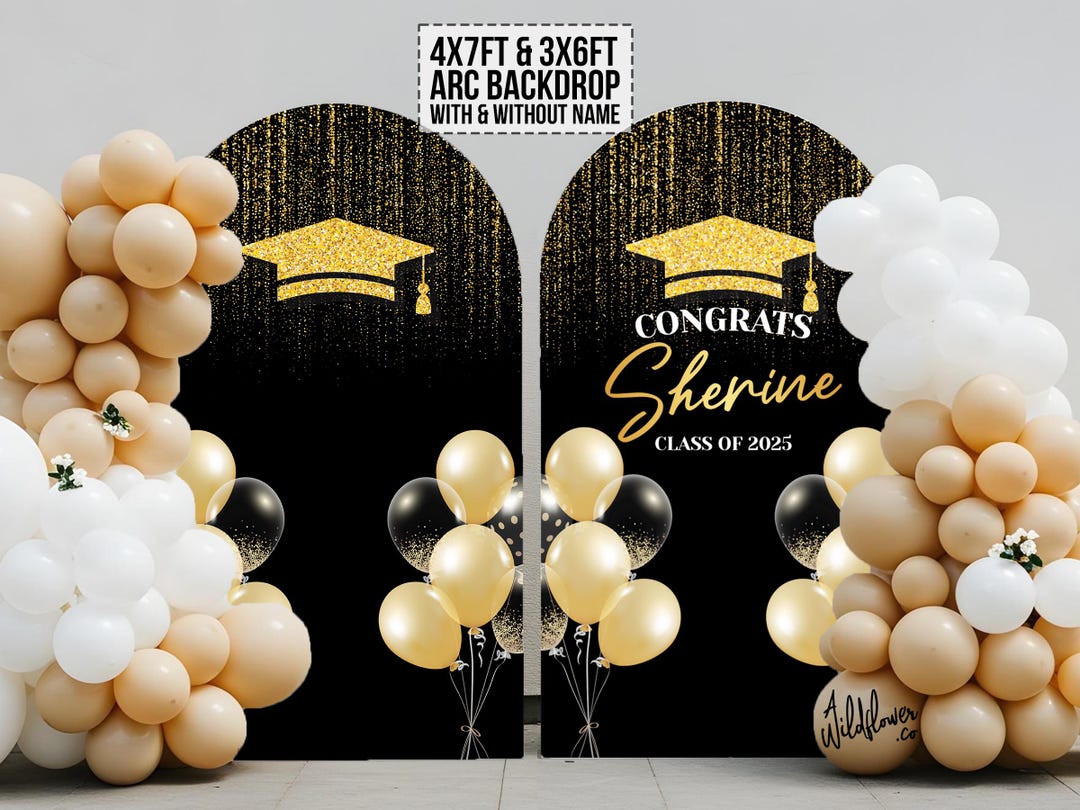 Black Gold School Graduation Arc Backdrop Decoration, Custom Name Party ...