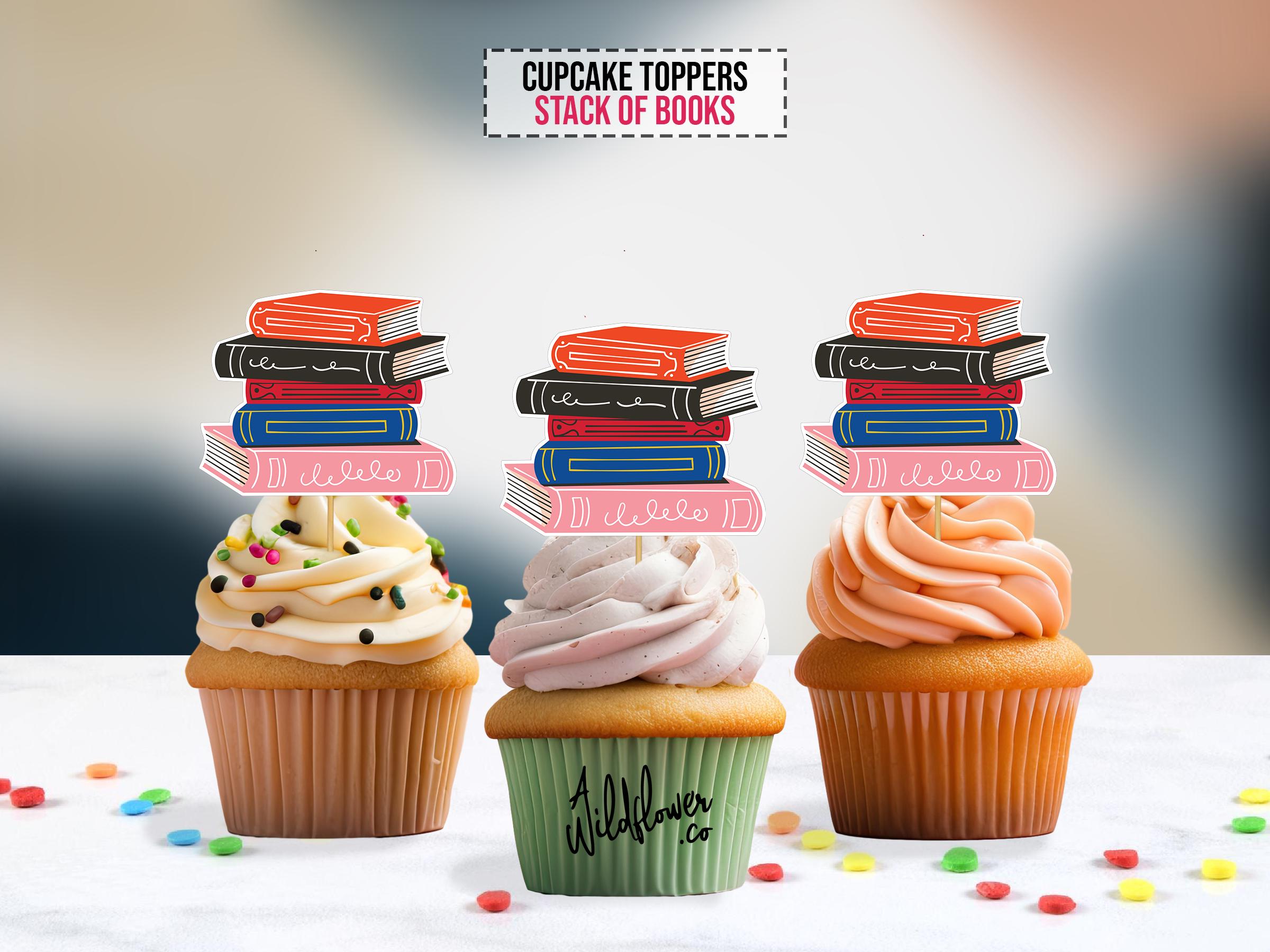 Stack of Books Cupcake Toppers Party Decoration for Children Birthday ...