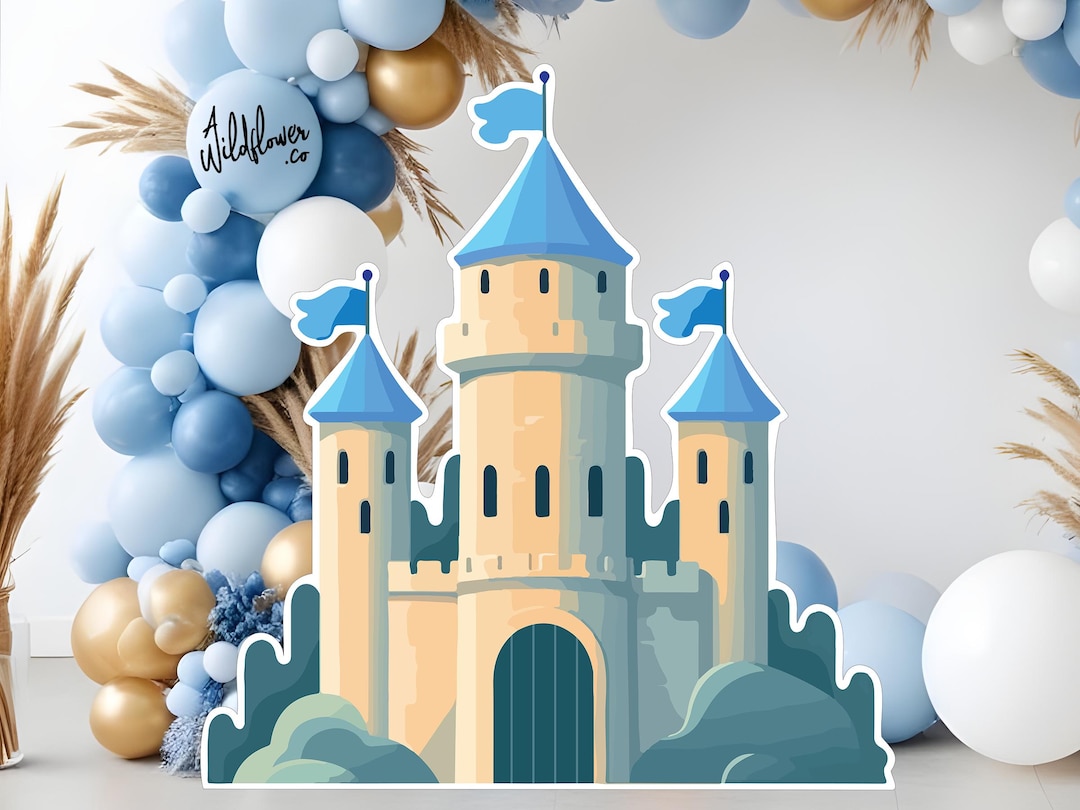 Blue Castle Cutout, Resizable Watercolour Standee, Royal Party Decor ...