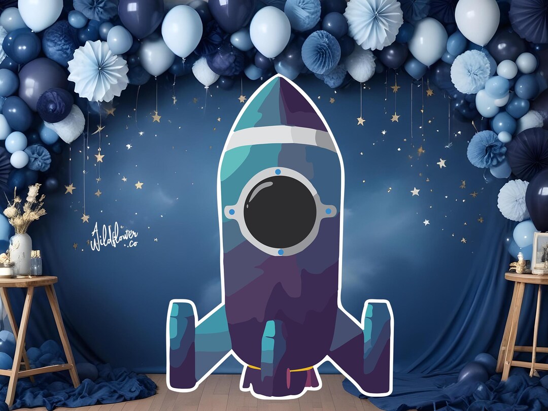 Navy Blue Rocket Cutout, Resizable Space Planet Standee, Galaxy Party ...