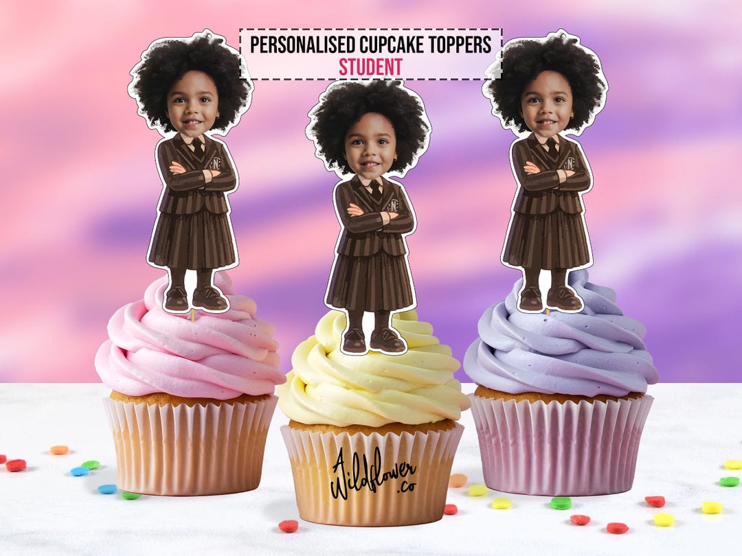 Wednesday School Uniform Custom Face Cupcake Topper Party Decoration ...