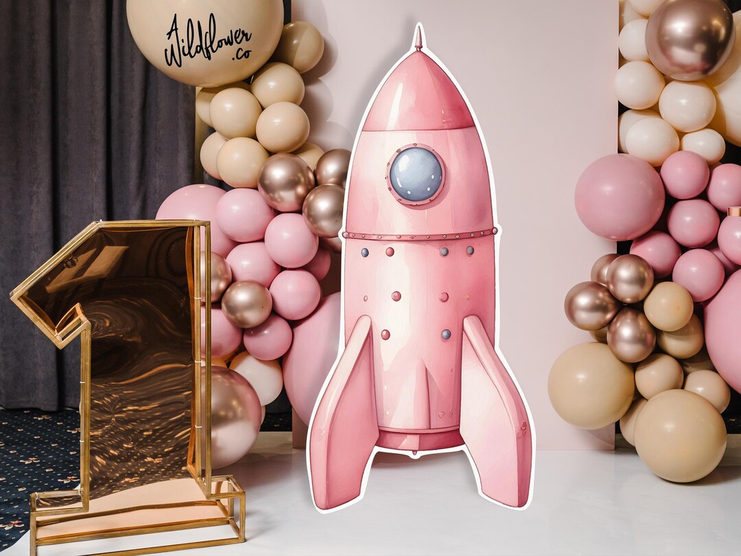 Pink Rocket Cutout, Resizeable Space Standee Birthday Party Decor, Cake ...