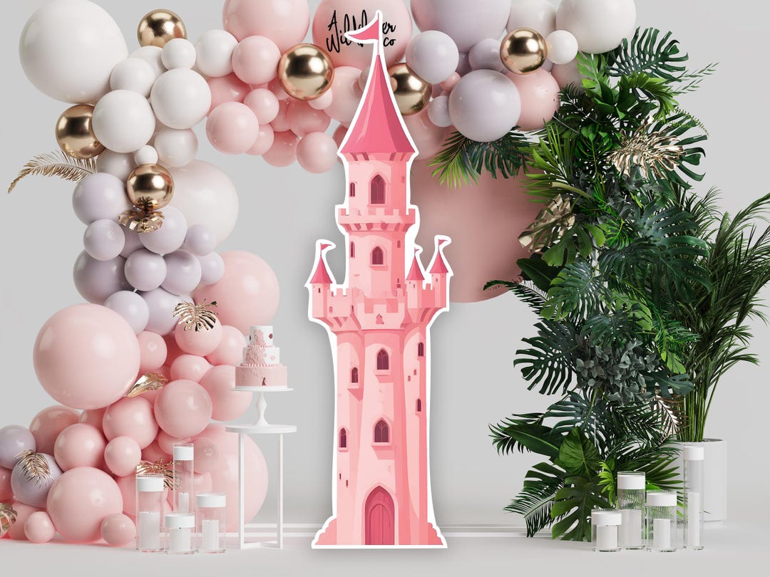 Pink Castle Tower Cutout, Resizable Watercolour Standee, Party Decor ...