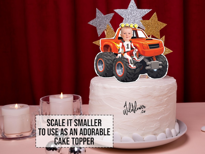 Orange Monster Truck Custom Face Cut Out Standee, Party Decor, Cake ...