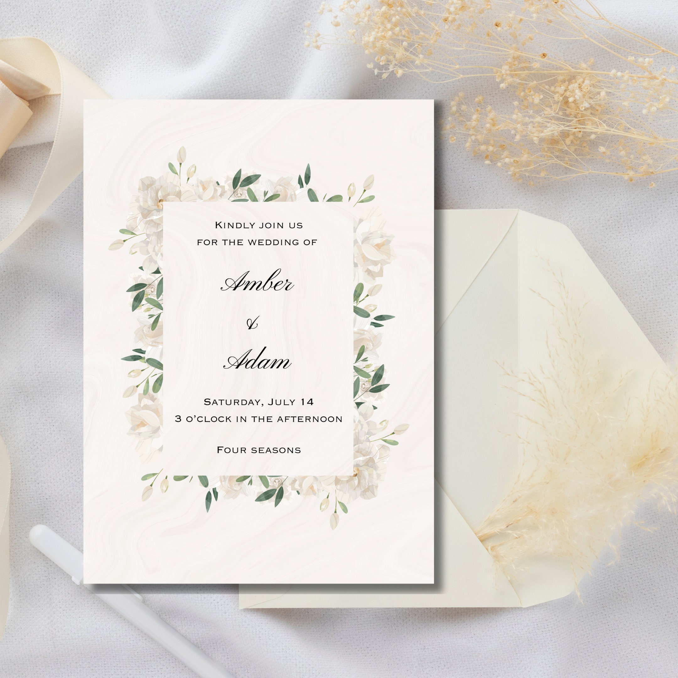 Wedding Invitation, Printable Wedding Invite, Floral Theme Wedding ...
