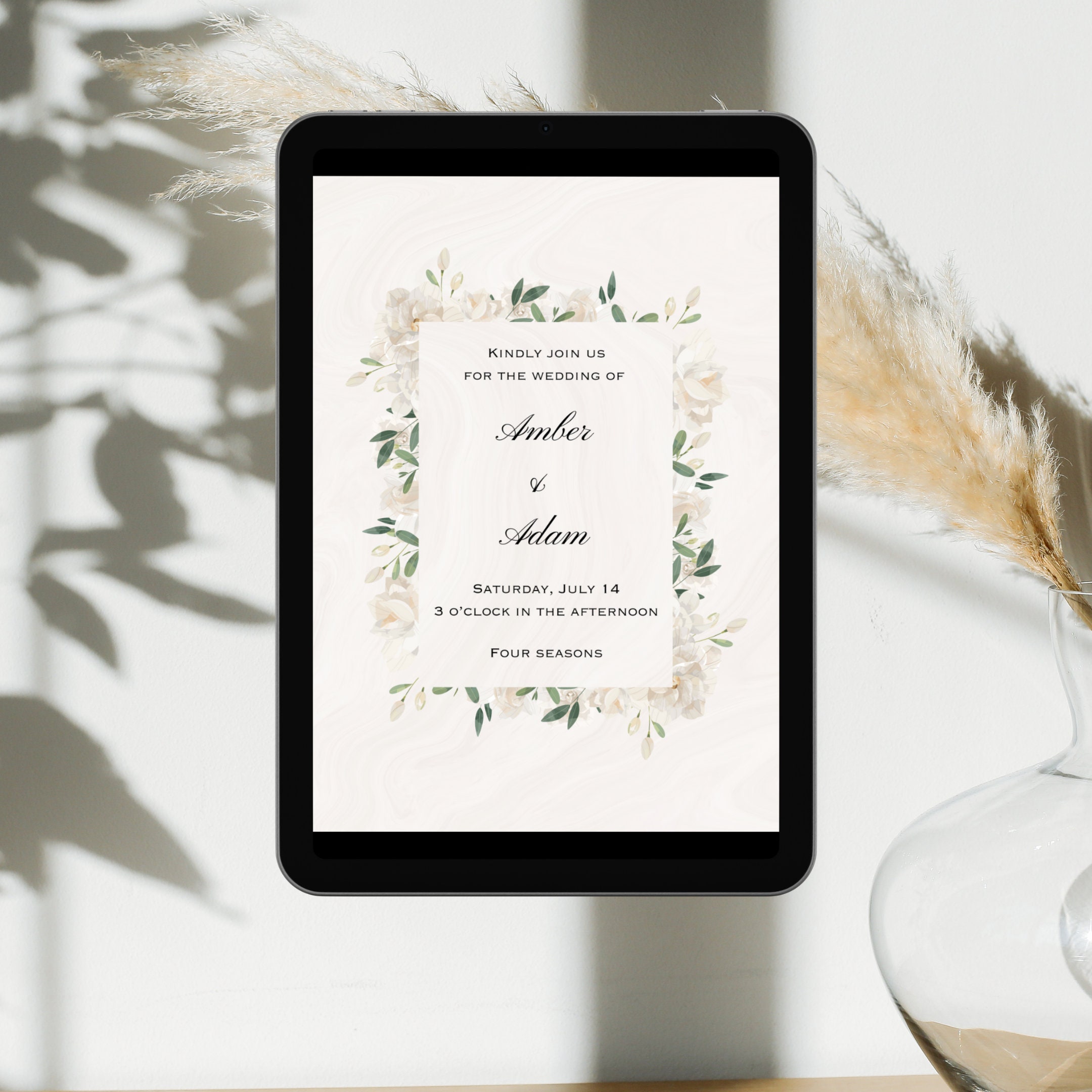 Wedding Invitation, Printable Wedding Invite, Floral Theme Wedding ...
