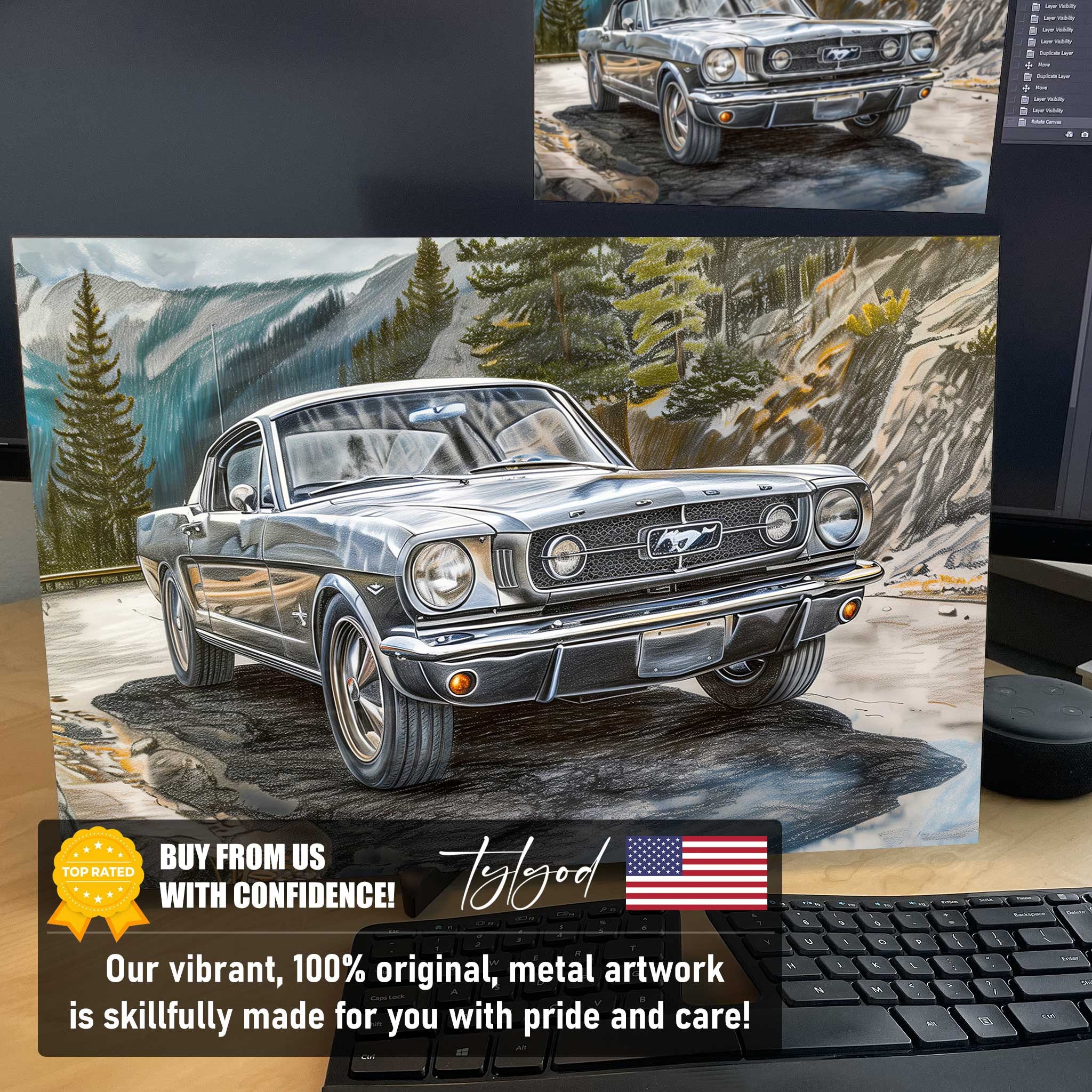 Classic Ford Mustang Poster Muscle Car Art Vintage Metal Wall Decor - Etsy
