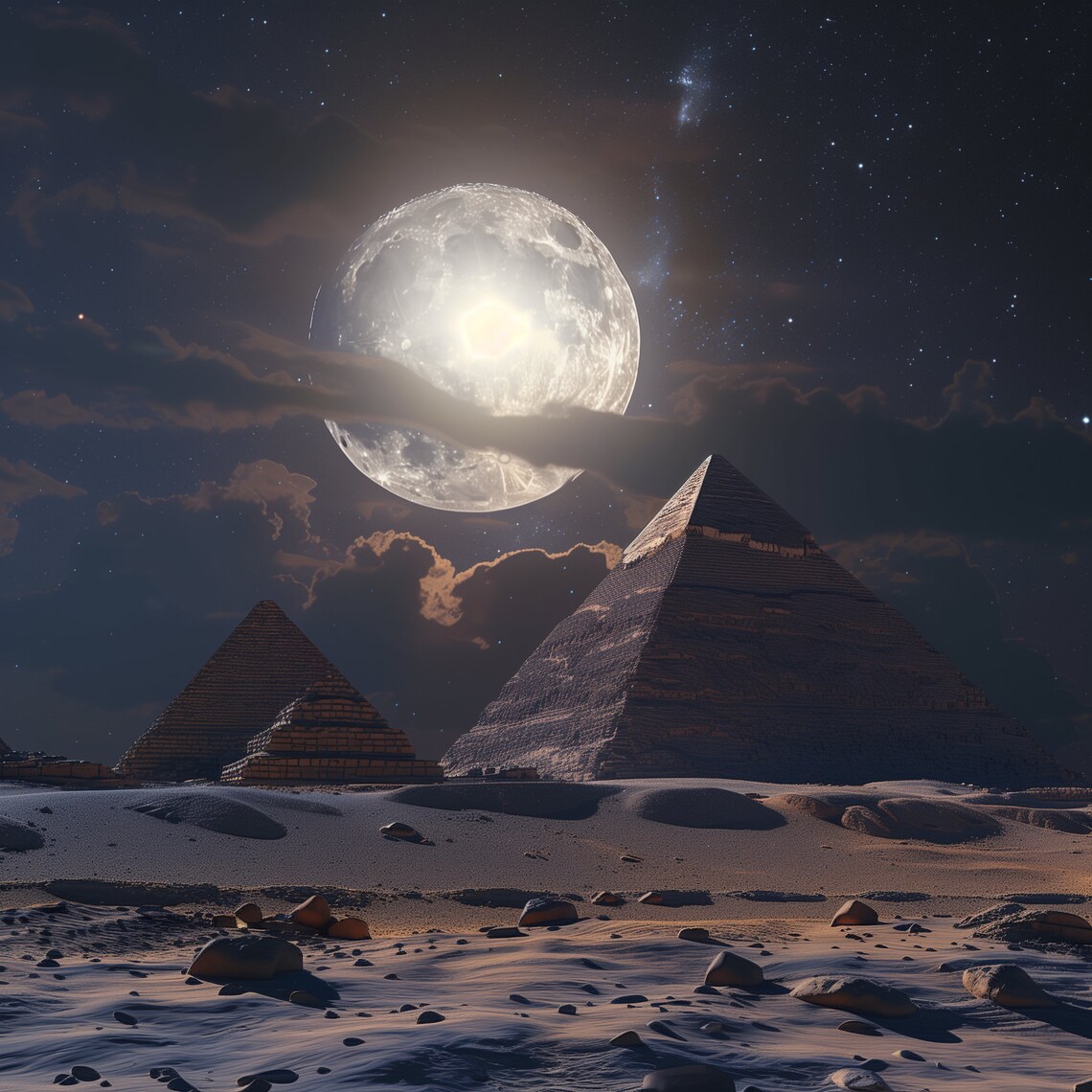 Surrealistic Giant Moon Over the Pyramids Digital Print - Etsy