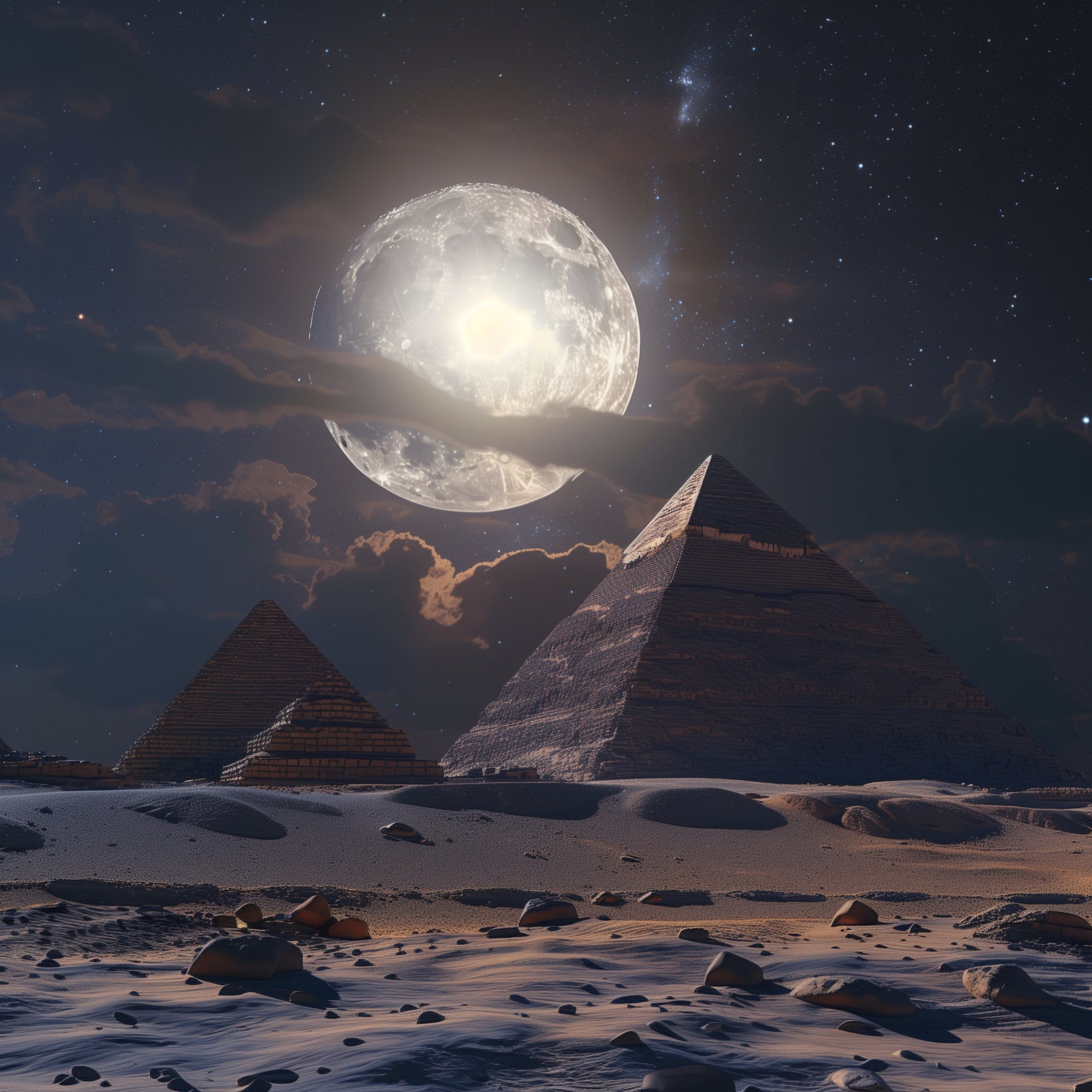 Surrealistic Giant Moon Over the Pyramids Digital Print - Etsy