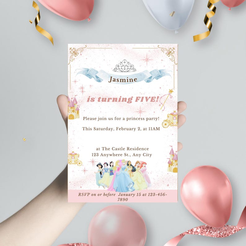 Princess Birthday Invitation, Custom Theme Party Card (digital Print ...