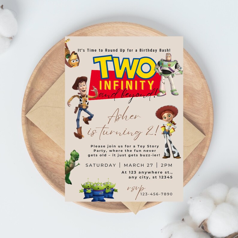Editable Toy Story-inspired Birthday Invitation Card, Two Infinity and ...