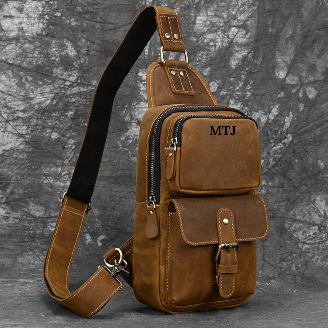 Personalized Sling Bag for Men, Leather Chest Bag, Crossbody Bag ...