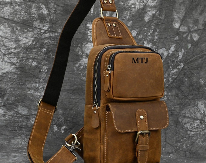 Personalized Sling Bag for Men, Leather Chest Bag, Crossbody Bag ...