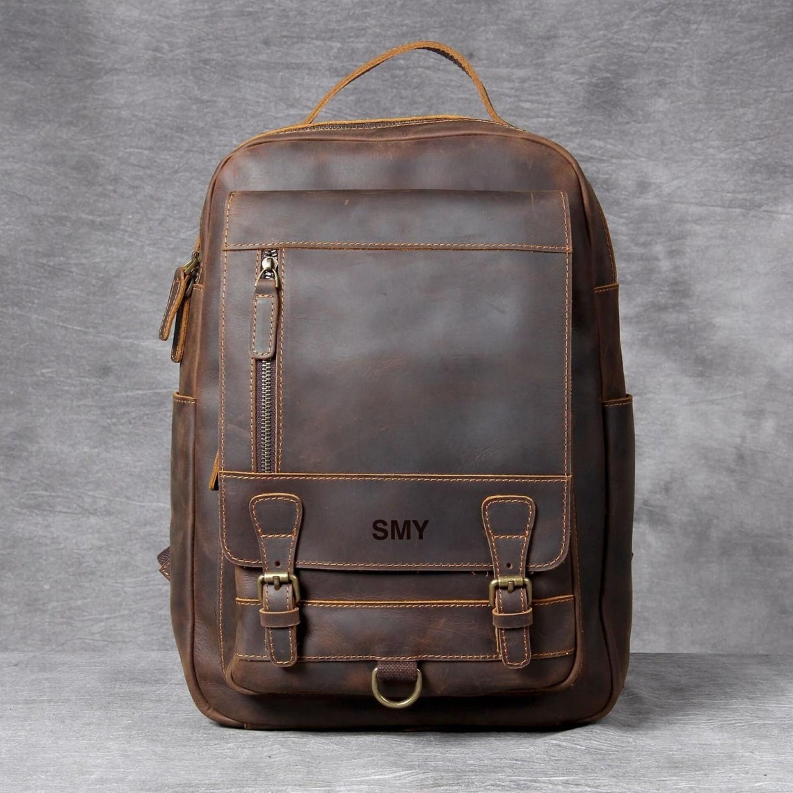 Personalized Leather Backpack Brown Leather Backpack, Rucksack Men ...