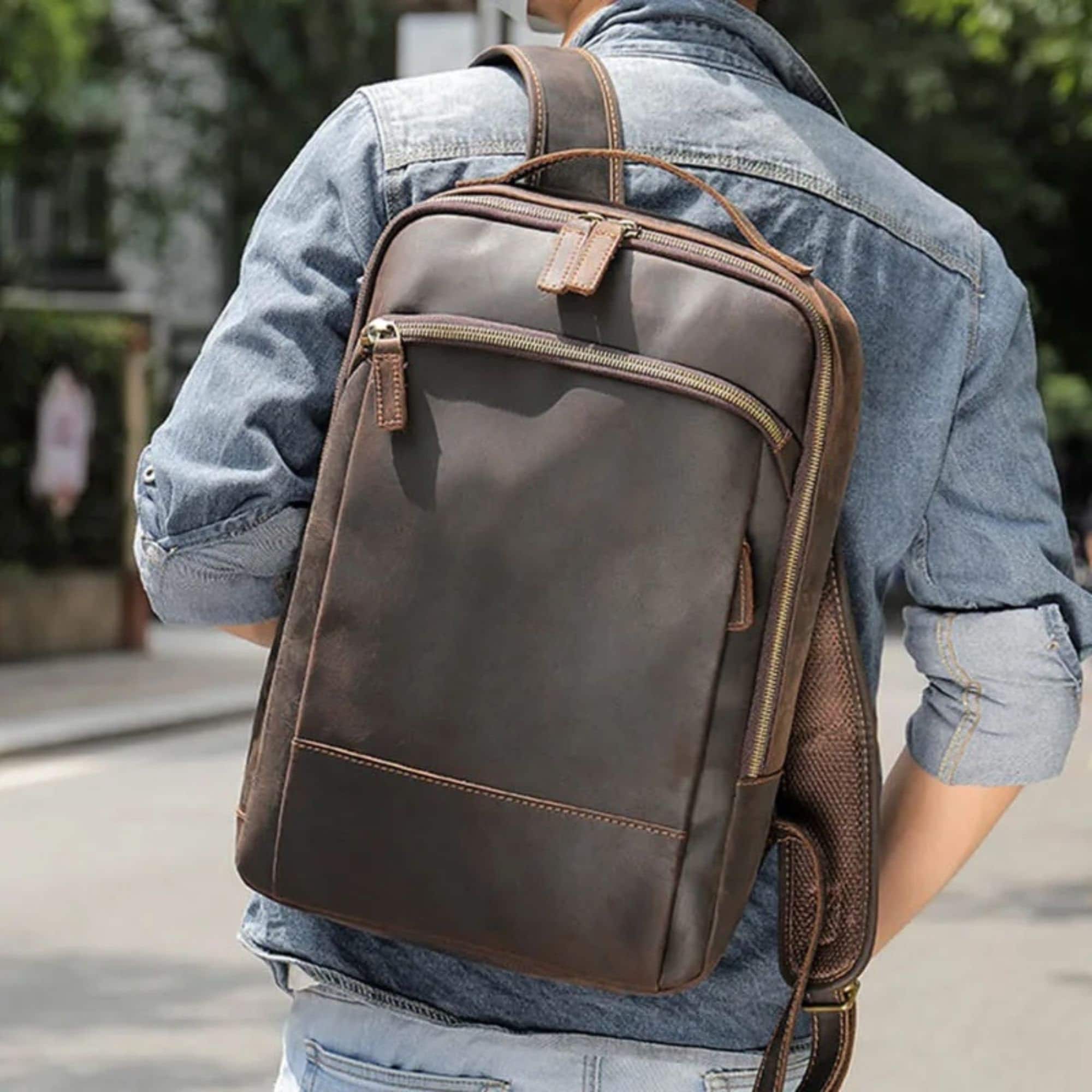 Leather Backpack Men 15 Inch Laptop Daypack Full Grain Leather School ...