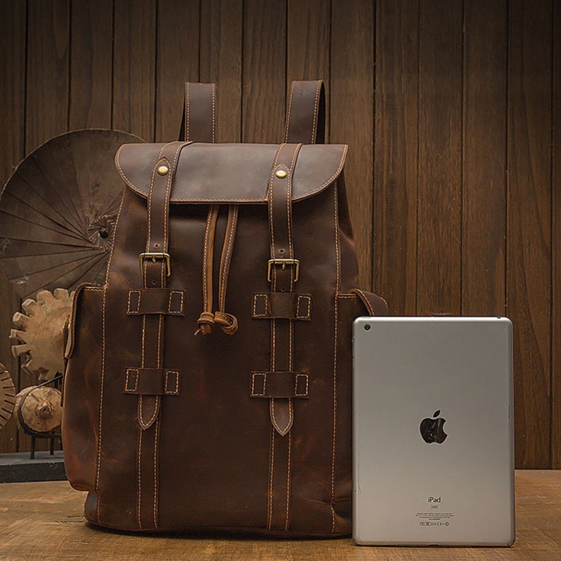 Personalized Large Leather Backpack Men, Laptop Backpack, Travel ...