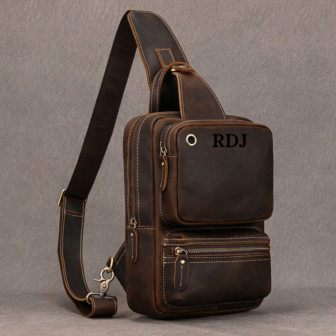 Genuine Leather Sling Bag for Men and Women, Chest Bag Crossbody Bags ...
