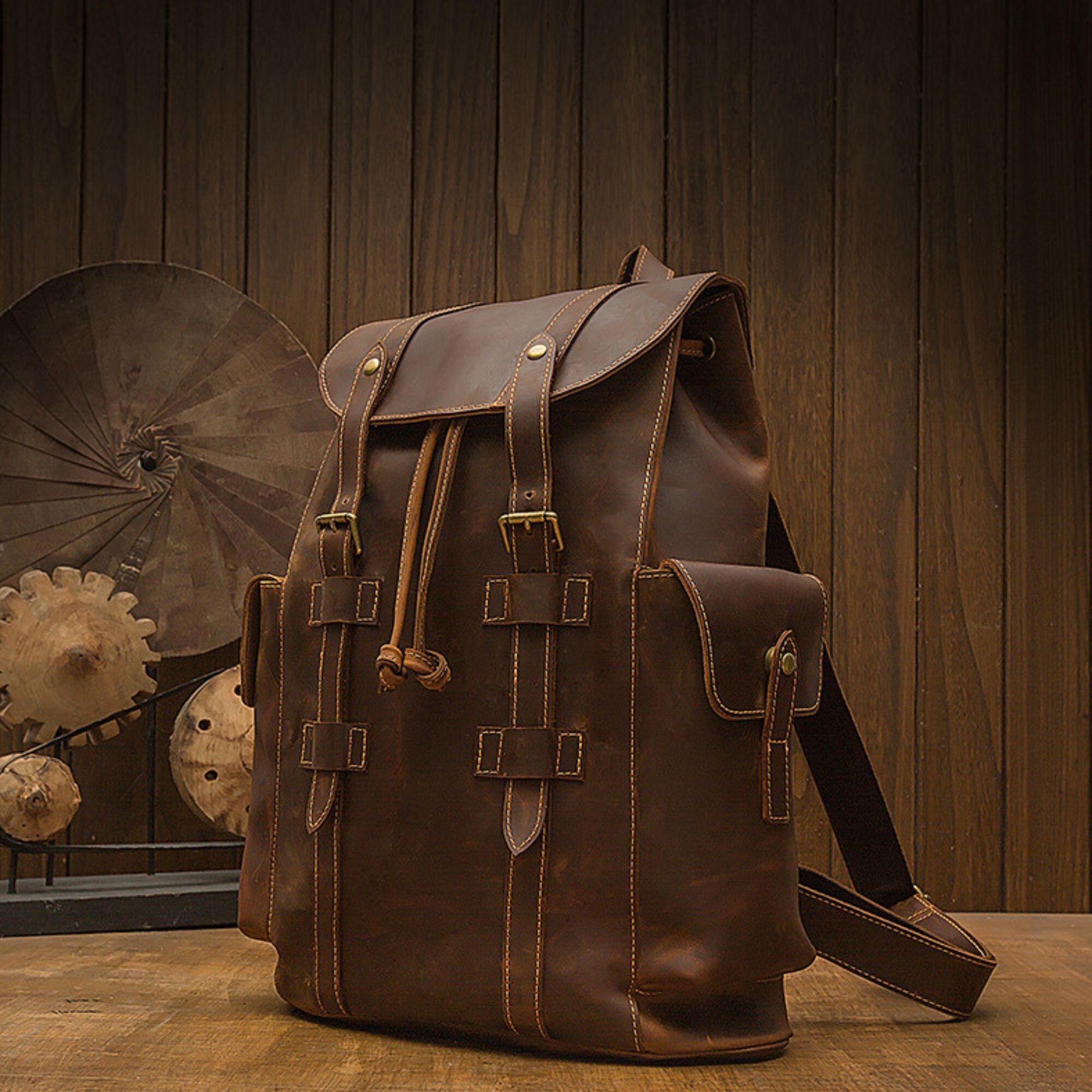 Personalized Large Leather Backpack Men, Laptop Backpack, Travel ...