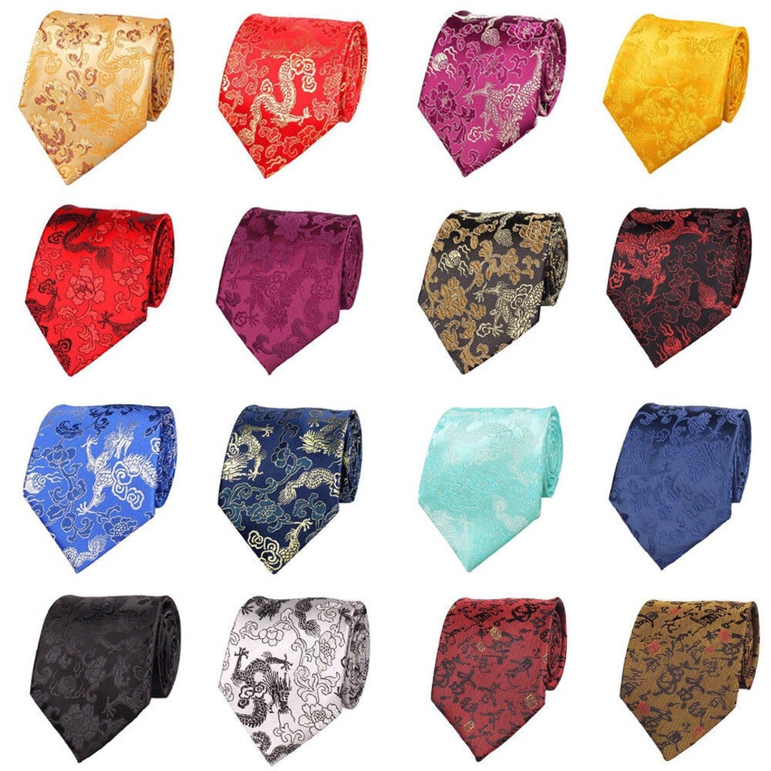 Men's Width 9 CM Tie Chinese Style Dragon Flower Jacquard Ties - Etsy