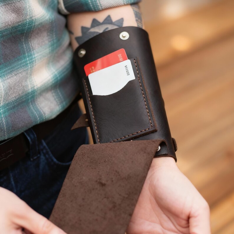 Custom Leather Wrist Wallet for Men, Leather Cuff Wallet, Personalized ...