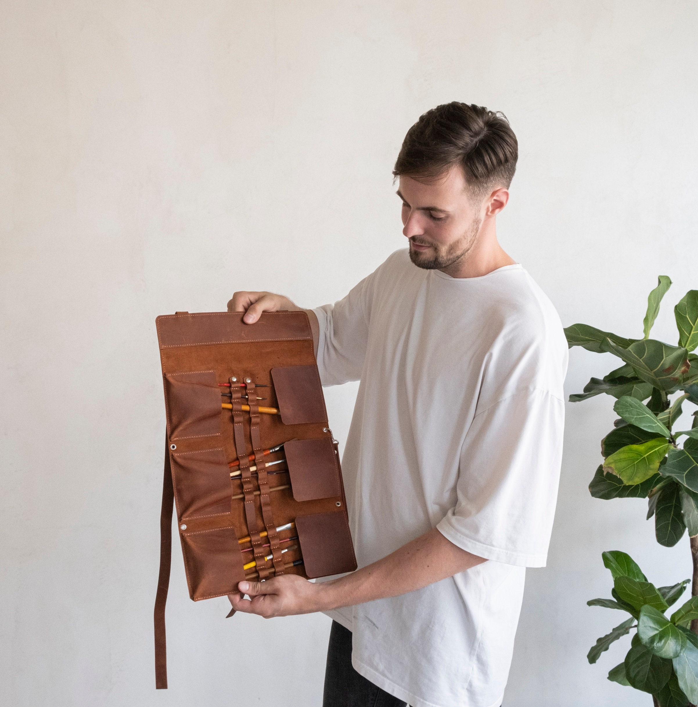 Artist Roll Up, Leather Pencil Roll, Brush Roll Up, Paint Brush Case ...