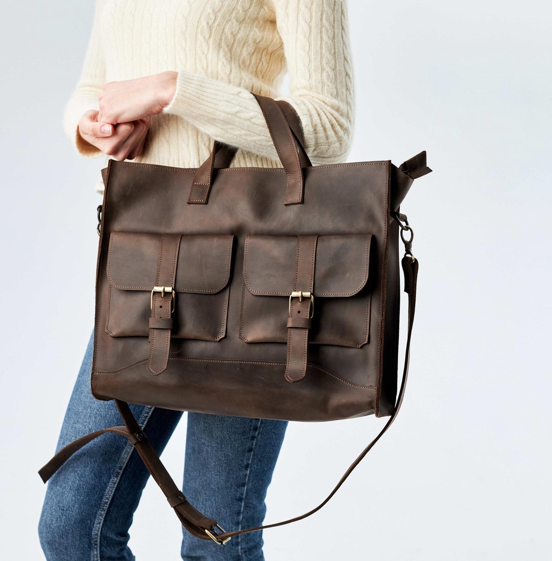 Leather Work Bag Woman Large, Laptop Work Bag Women, Laptop Work Tote ...