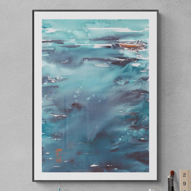 Blue Sea Watercolor Art Print - Sea Illustration - Instant Digital ...