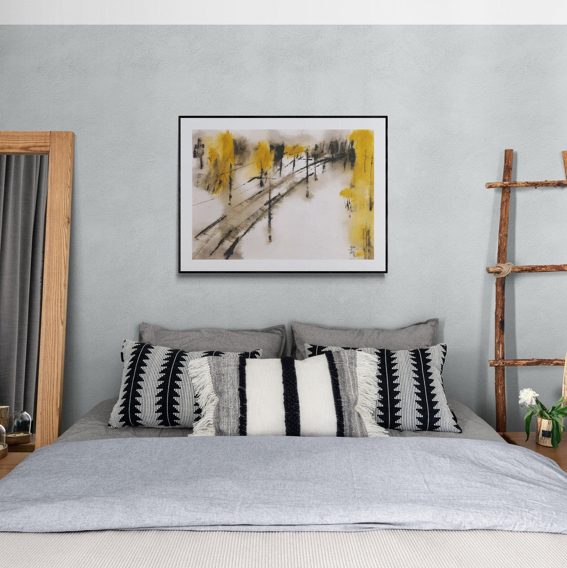 Single Minimalist Watercolor Printable Wall Art Railway and Autumn ...
