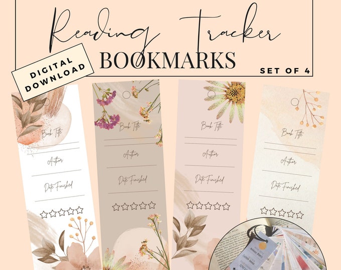 Neutral Floral Design Digital Printable Bookmarks Set of 4 Reading ...