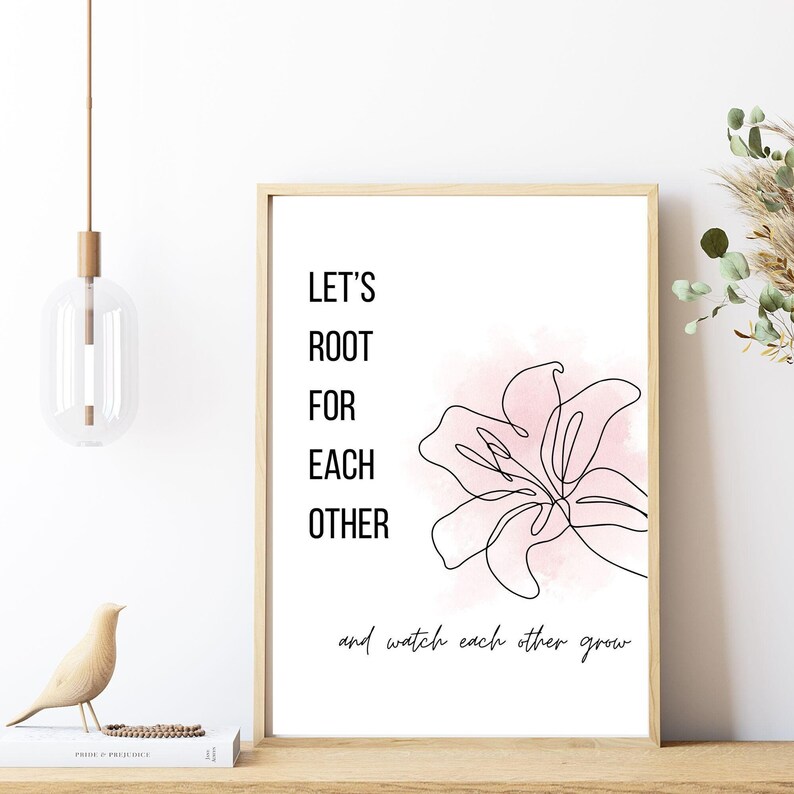 Let's Root for Each Other Floral Line Art Digital Wall Print, Printable ...