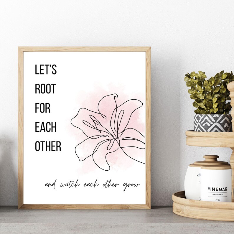 Let's Root for Each Other Floral Line Art Digital Wall Print, Printable ...