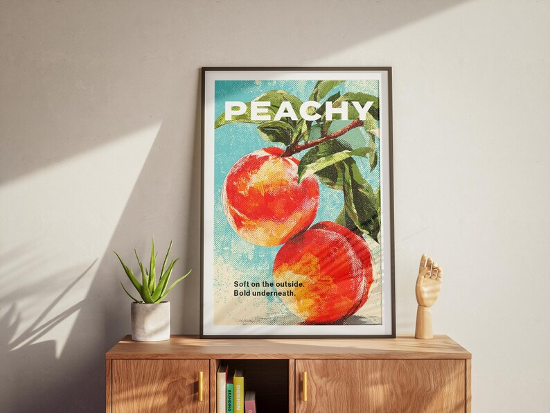 Peachy Vintage Fruit Illustration Matte Poster | Peach Wall Art - Etsy