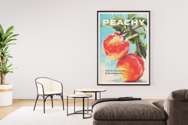 Peachy Vintage Fruit Illustration Matte Poster | Peach Wall Art - Etsy