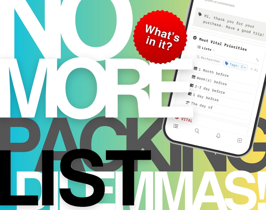 Travel Packing List, EDITABLE Packing Checklist for Notion, Digital ...