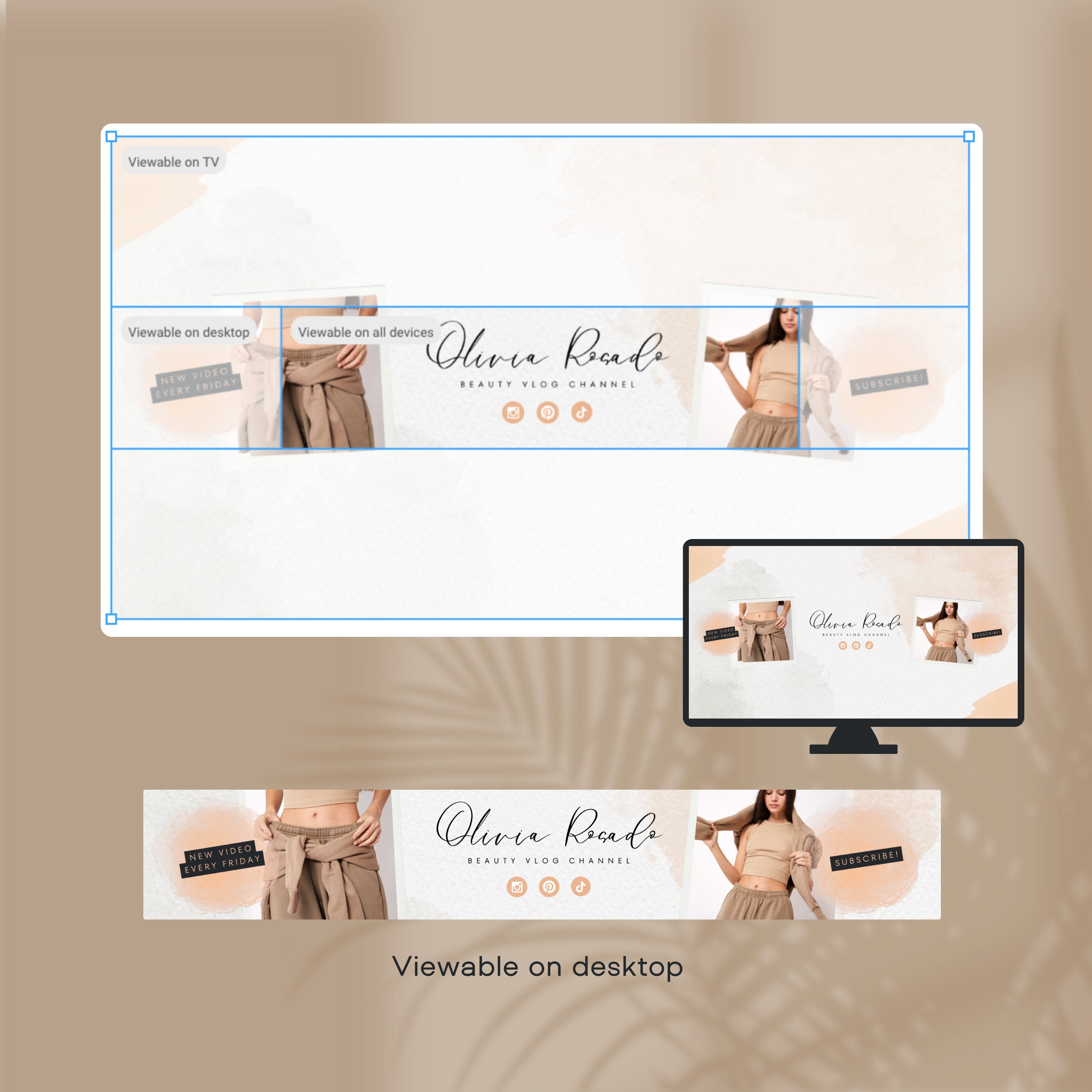 Editable Youtube Channel Banner Template: Beauty Vlogger Branding ...