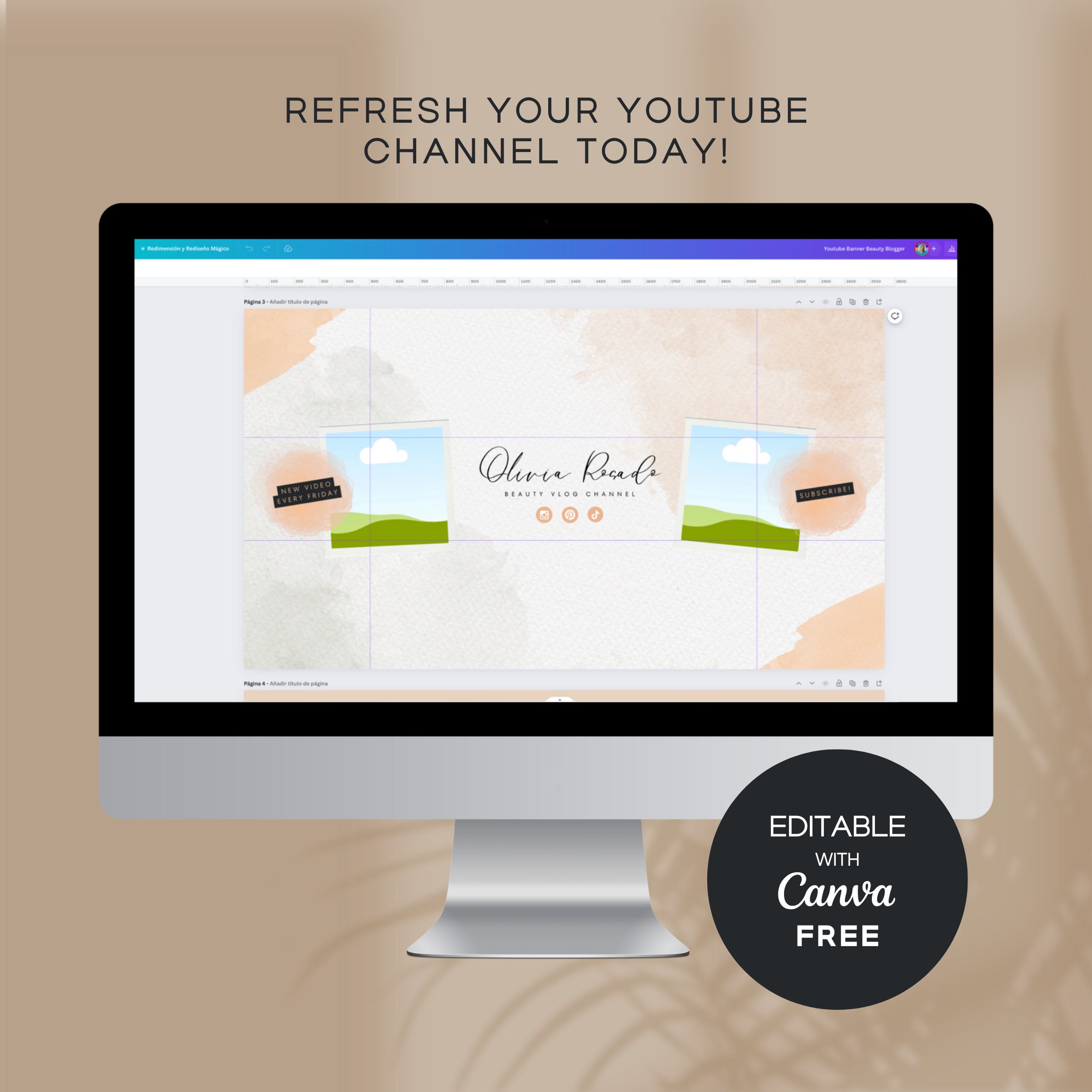 Editable Youtube Channel Banner Template: Beauty Vlogger Branding ...