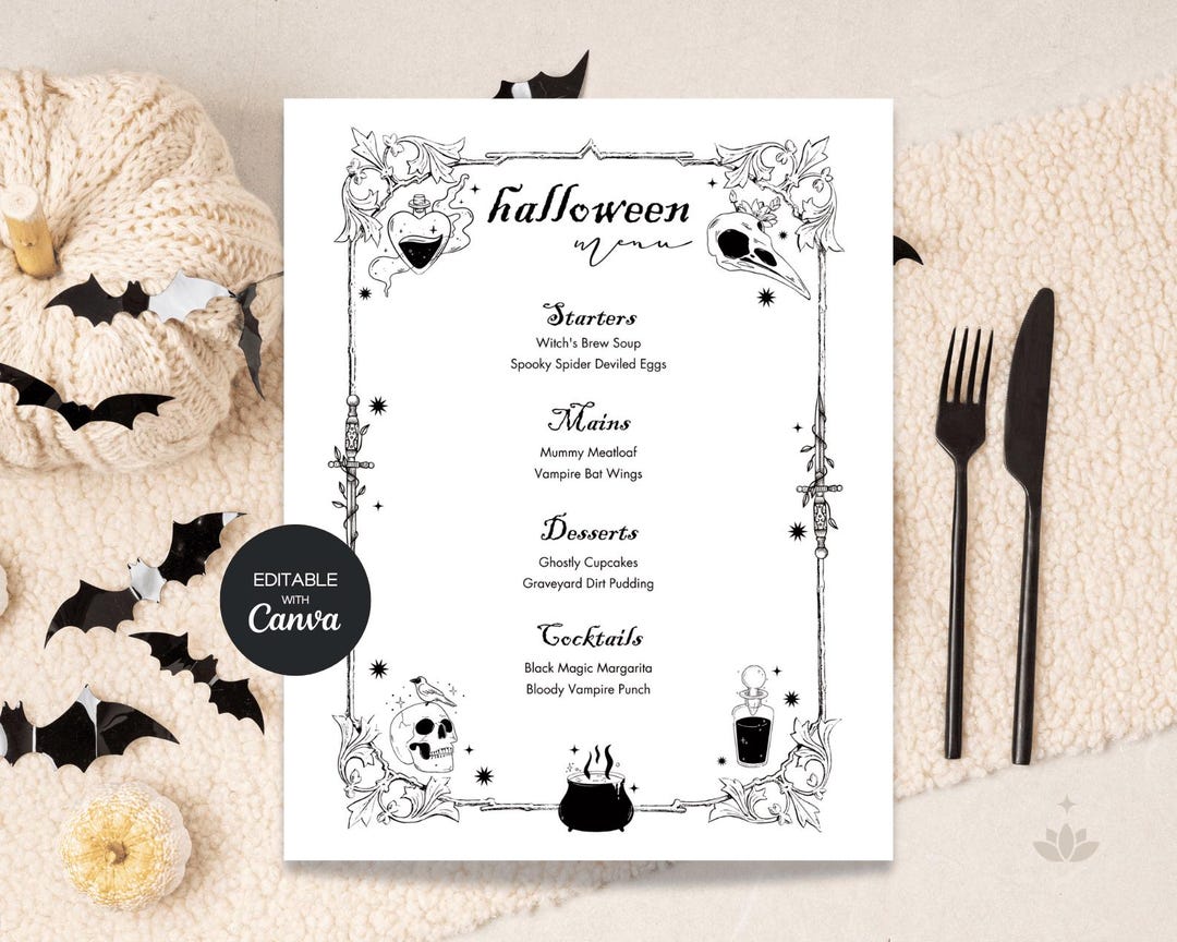 Halloween Party Menu Template, Vintage Spooky Printable Food Menu ...