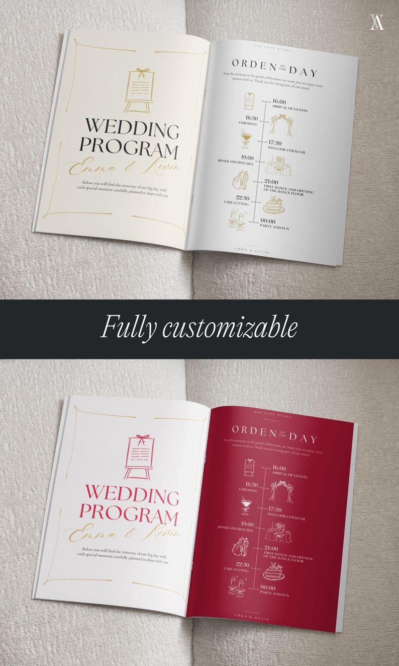 Modern Wedding Magazine Template, Minimalist Ceremony Program (digital ...