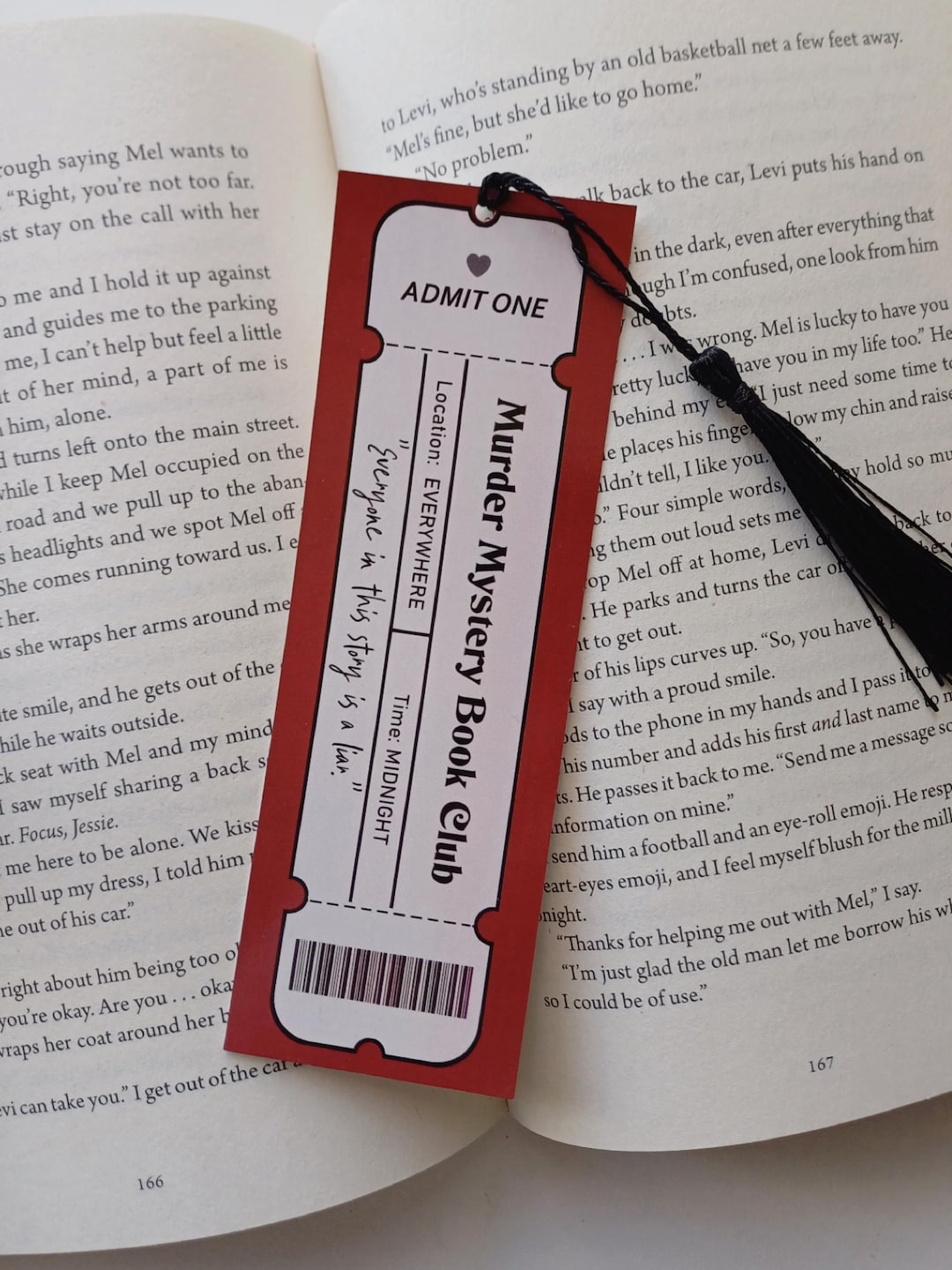 Murder Mystery Book Club Bookmark - Red Admission Ticket Style With ...