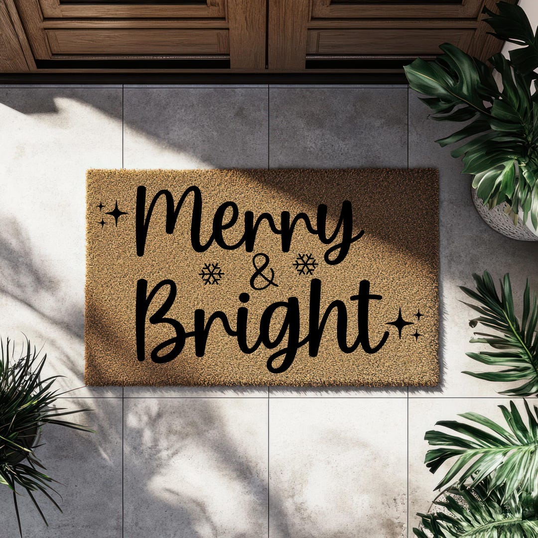 Merry and Bright Door Mat, Merry and Bright, Christmas Doormat, Welcome ...