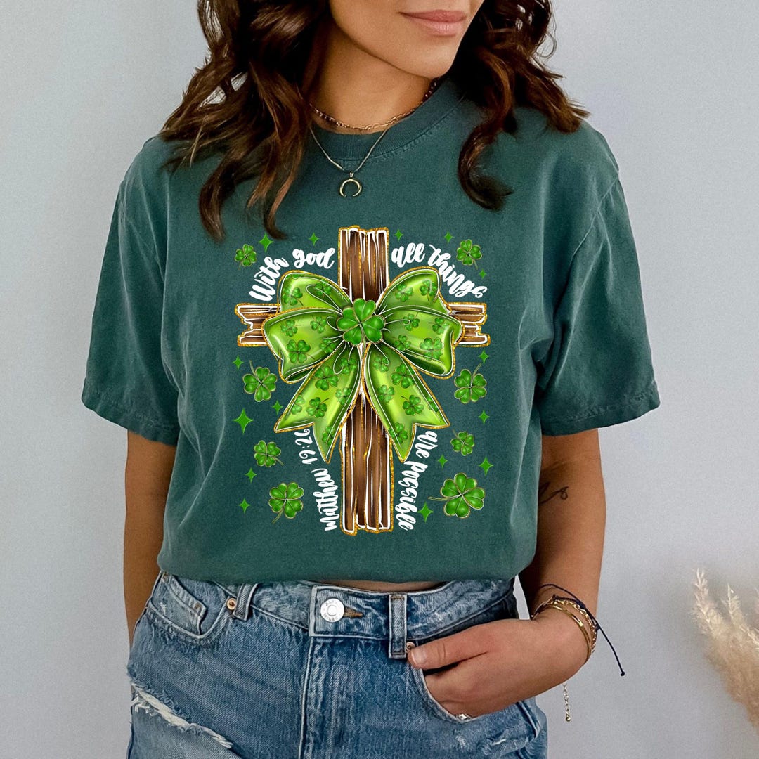St. Patricks Day Cross Shirt, Comfort Colors Christian Clover Bow ...