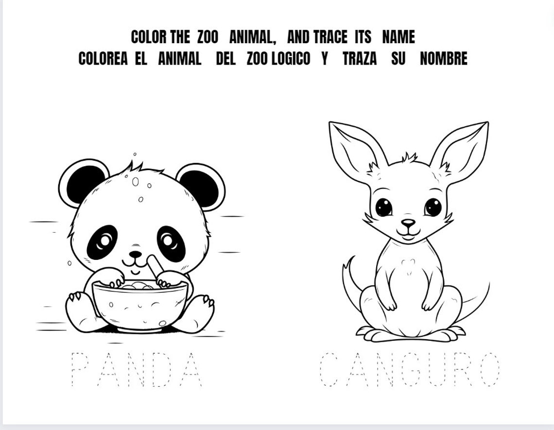 Printable Zoo Animal Coloring Pages in Spanish - Etsy
