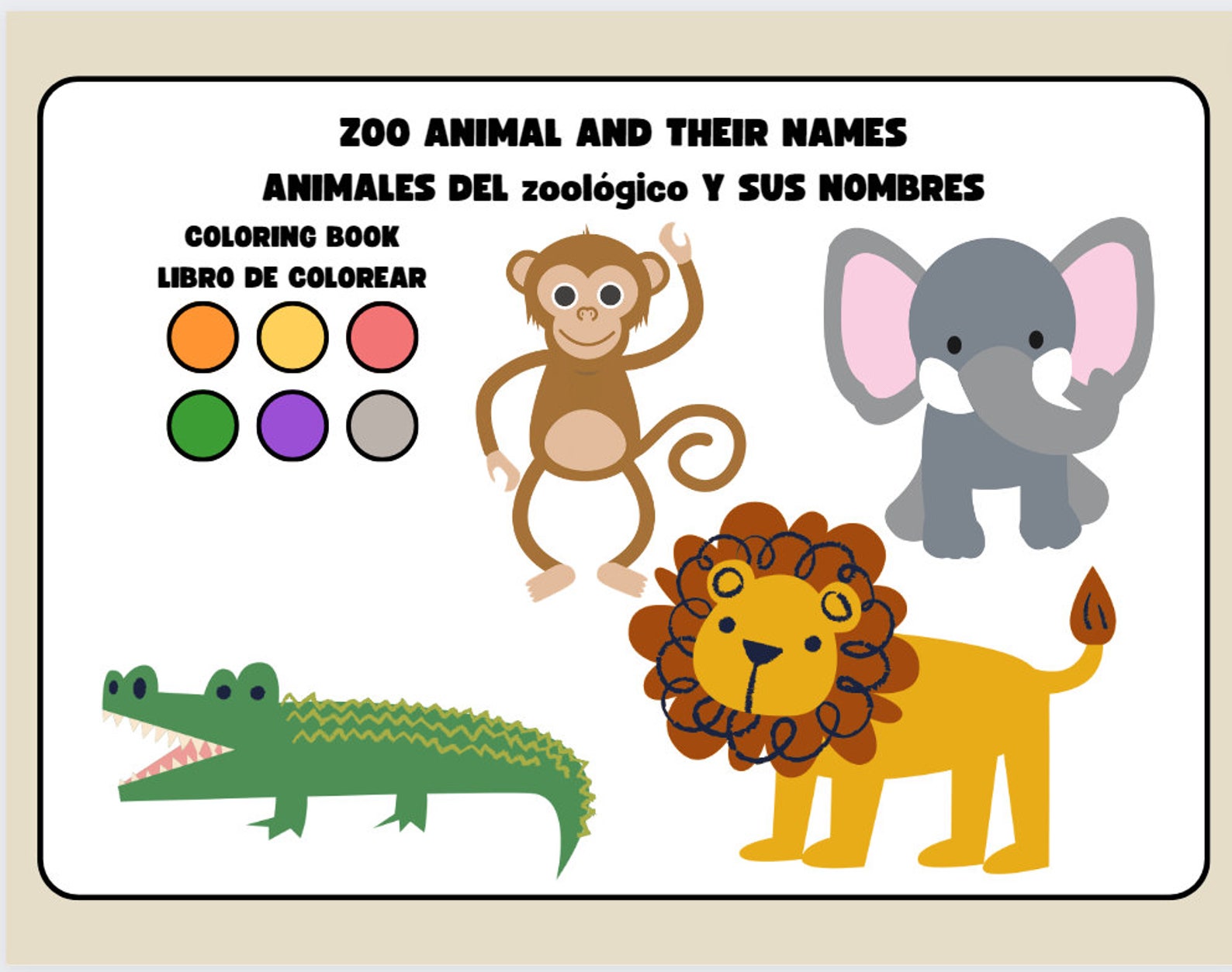 Printable Zoo Animal Coloring Pages in Spanish - Etsy